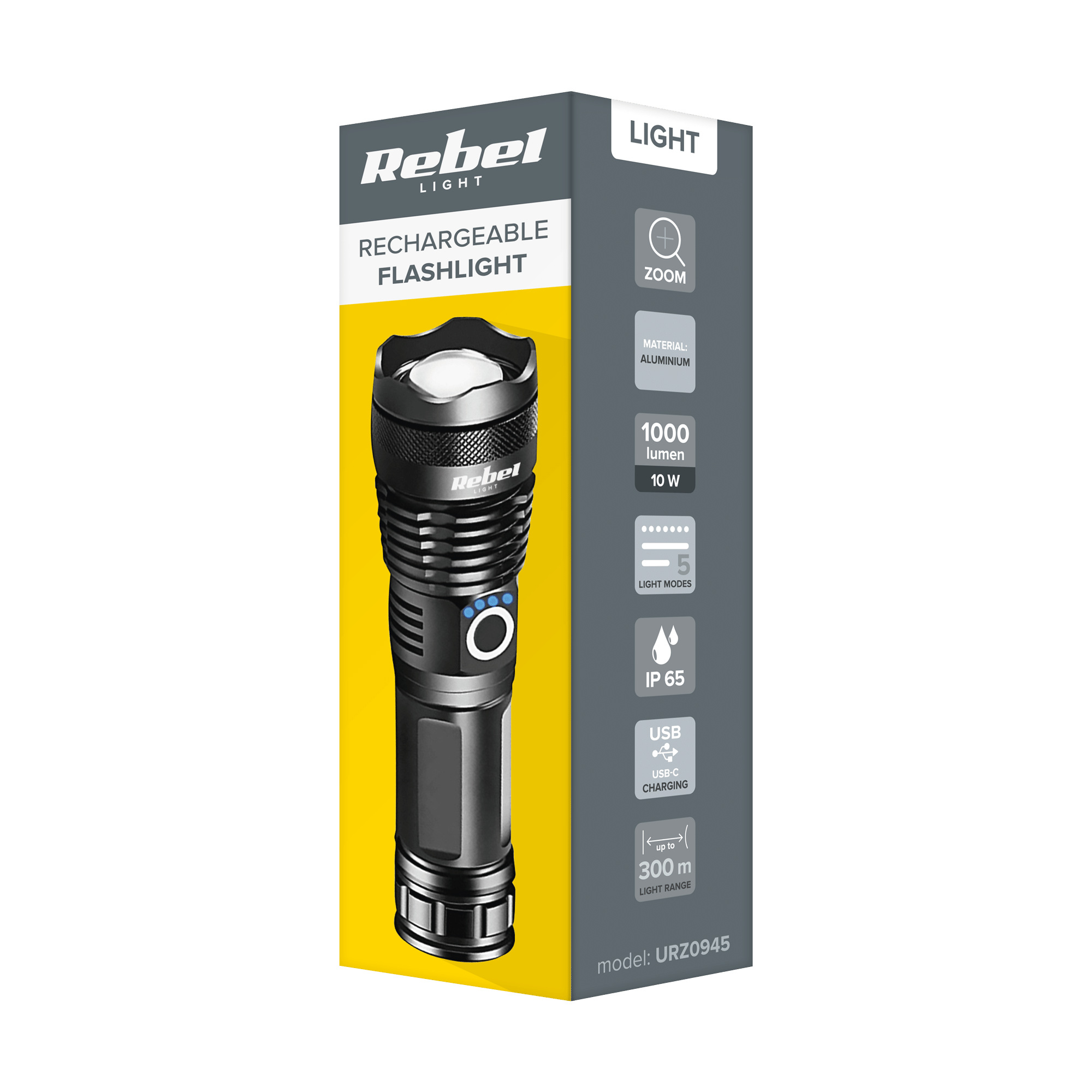 Akumulatorowa latarka LED Rebel 10 W - Lechpol B2B