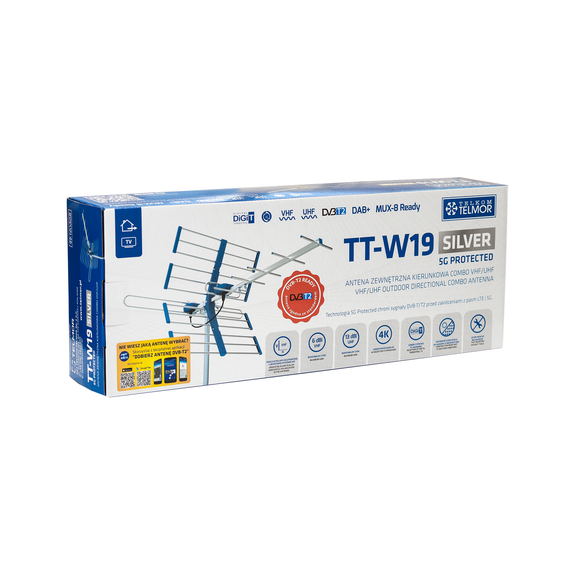 Antena TV DVB-T/T2 VHF/UHF TT W19 Silver COMBO 5G Protected Telkom ...