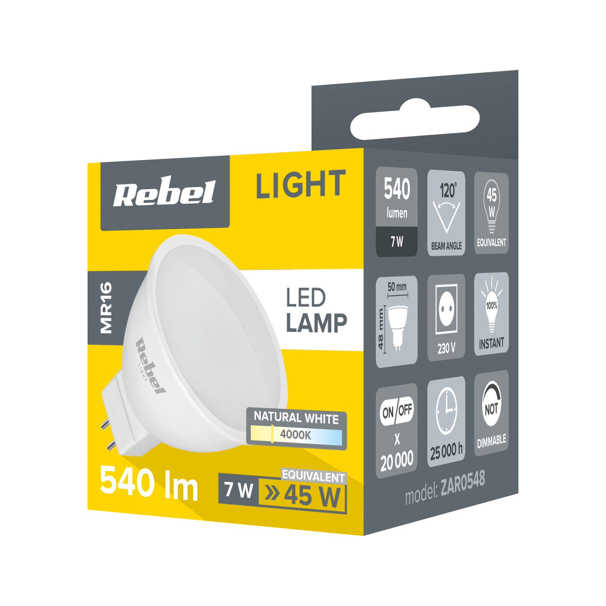 Lampa Led Rebel 7W, MR16 4000K, 230V - Lechpol B2B