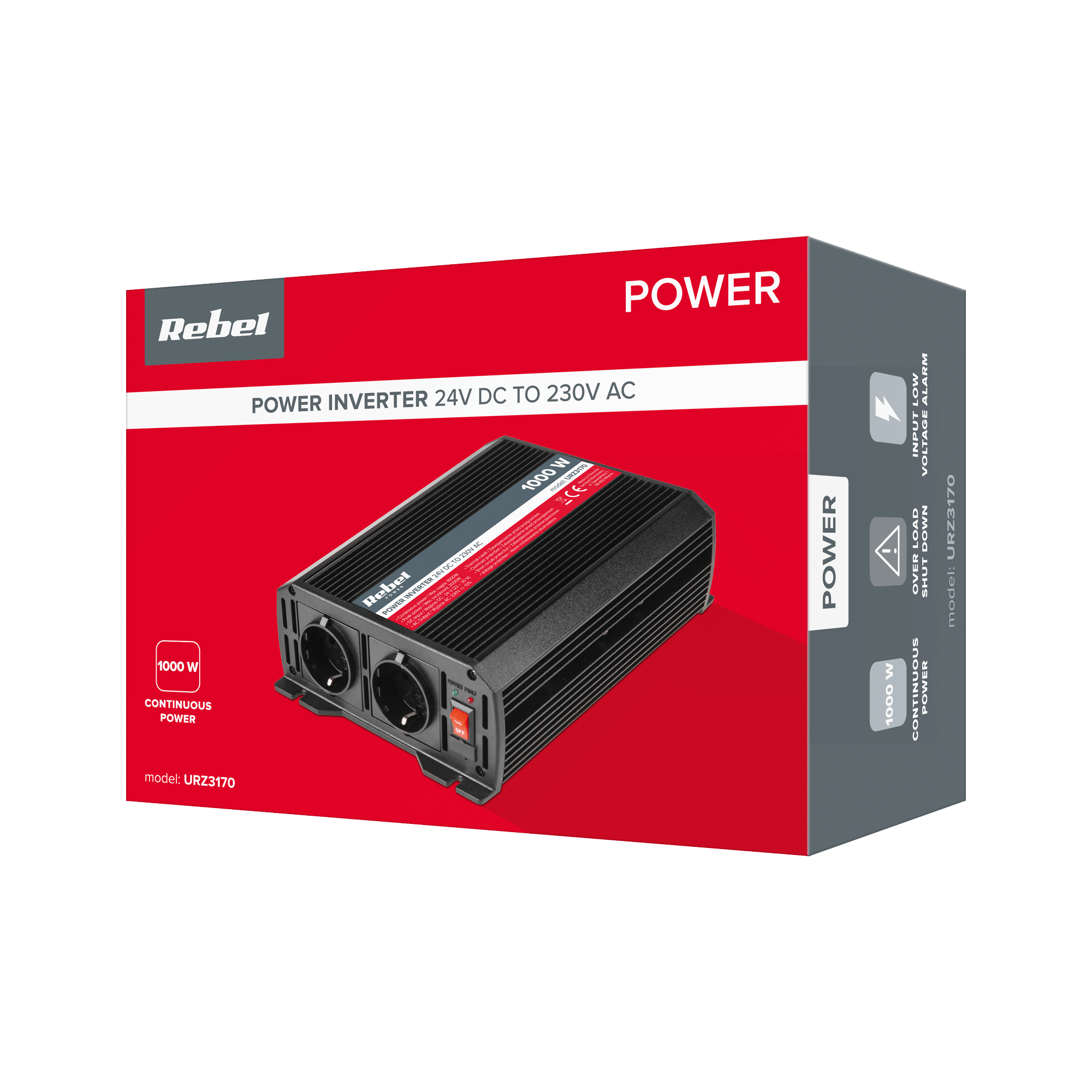 Przetwornica REBEL 24V/230V 1000W 2 gniazda typu F :niemieckie - Lechpol B2B