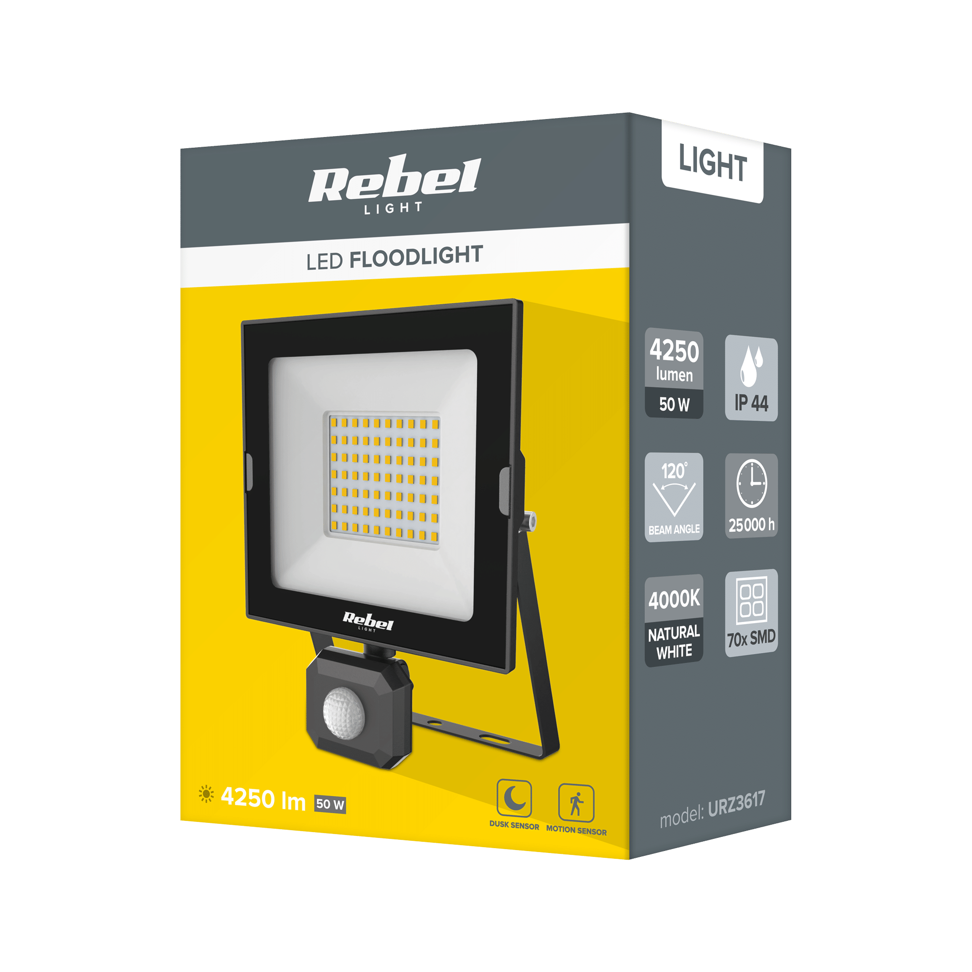 Reflektor LED 50W z sensorem zmierzchu i ruchu, 4000K, 230V - Lechpol B2B